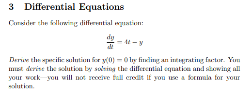 Solved Differential Equations Consider the following | Chegg.com