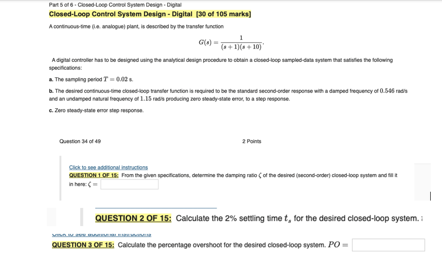 Solved Part 5 of 6 - Closed-Loop Control System Design - | Chegg.com