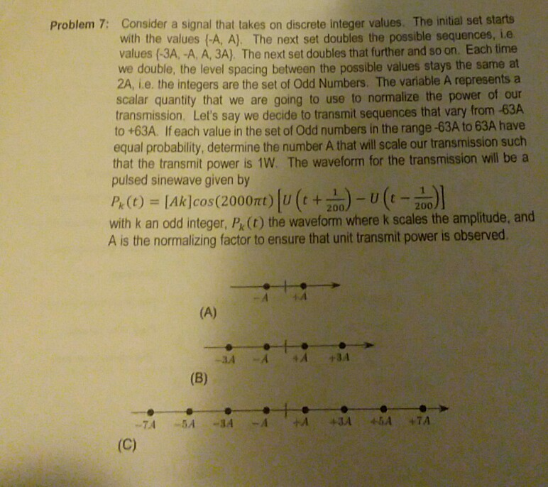Solved Problem 7: Consider a signal that takes on discrete | Chegg.com