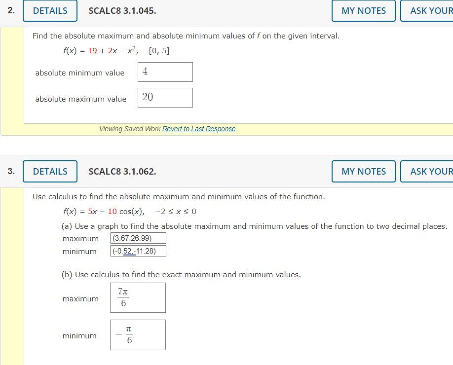 Solved Find the absolute maximum and absolute minimum values | Chegg.com