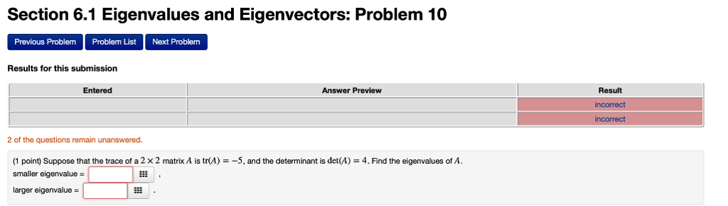 Solved Section 6.1 Eigenvalues and Eigenvectors: Problem 10 | Chegg.com