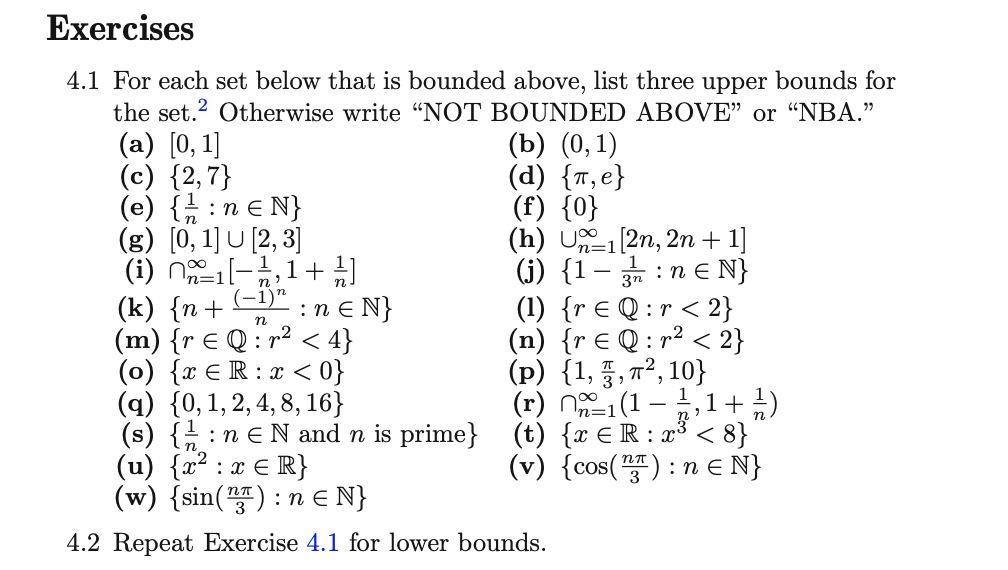 Solved Exercises 4.1 For each set below that is bounded | Chegg.com