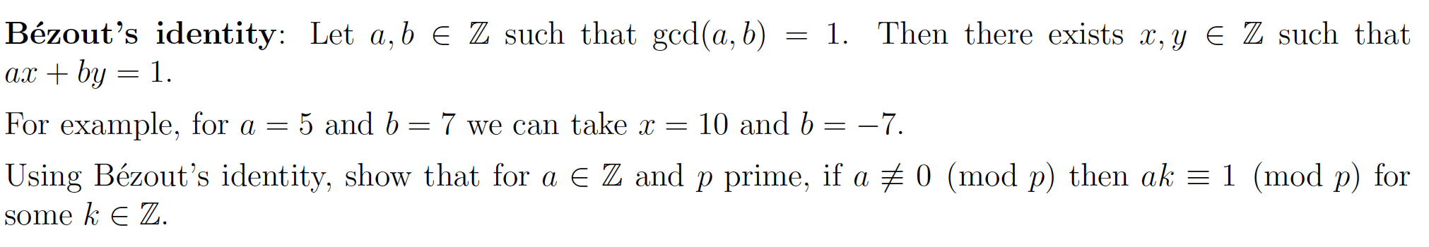 Solved Bézout's identity: Let a, b E Z such that gcd(a, b) = | Chegg.com