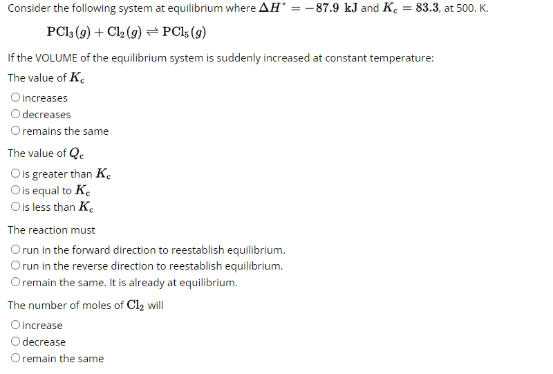 Consider the following system at equilibrium where | Chegg.com