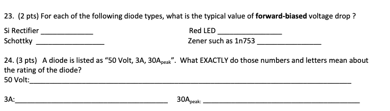 Solved 23. (2 pts) For each of the following diode types, | Chegg.com