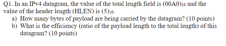 Solved Q1. In an IPv4 datagram, the value of the total | Chegg.com
