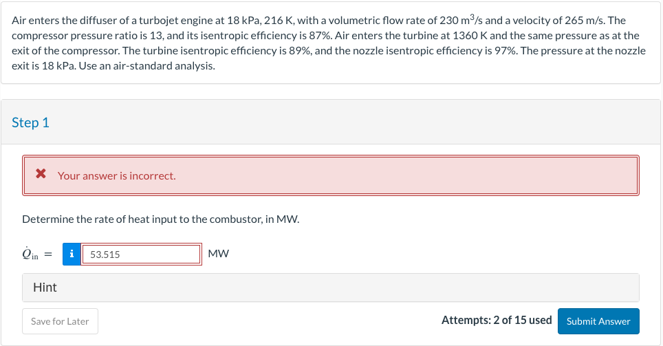 Air enters the diffuser of a turbojet engine at | Chegg.com