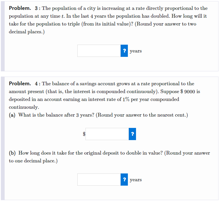 Solved Problem. 3: The population of a city is increasing at | Chegg.com