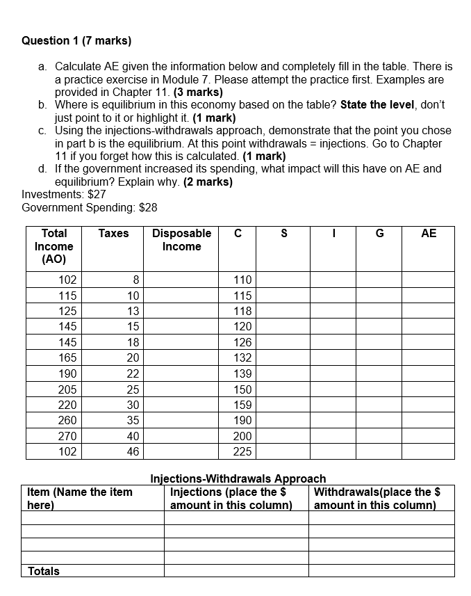 Solved Question 1 (7 marks) a. Calculate AE given the | Chegg.com