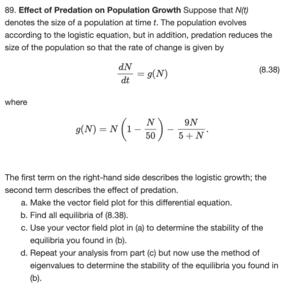 Solved 89 Effect Of Predation On Population Growth Suppose Chegg