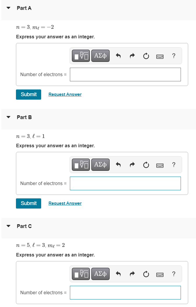 Solved n=3,mℓ=−2 Express your answer as an integer. Part B | Chegg.com