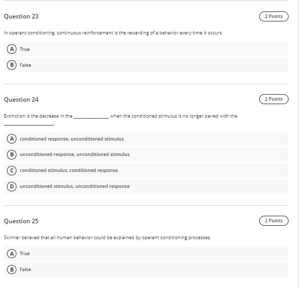 Solved Question 23 2 Points In operant conditioning | Chegg.com