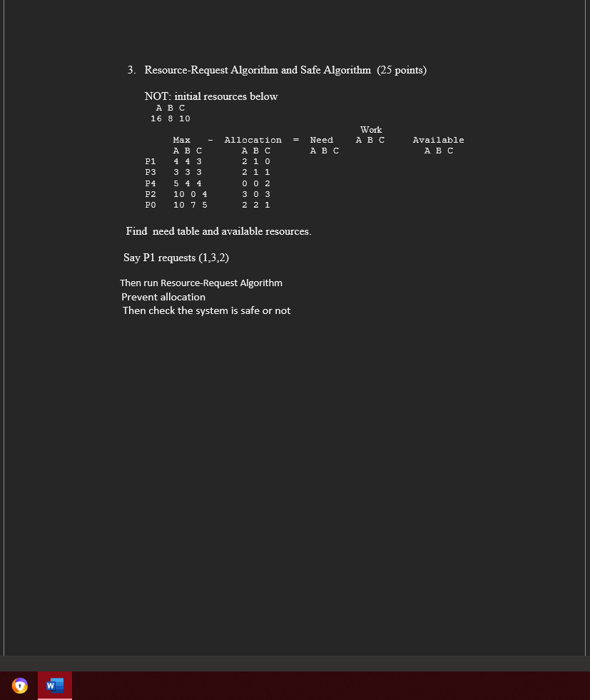 Solved 3. Resource-Request Algorithm and Safe Algorithm (25 | Chegg.com