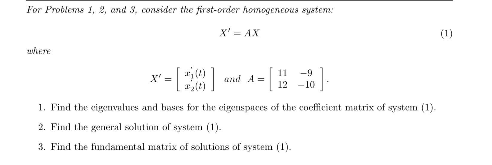 Solved For Problems 1, 2, and 3, consider the first-order | Chegg.com