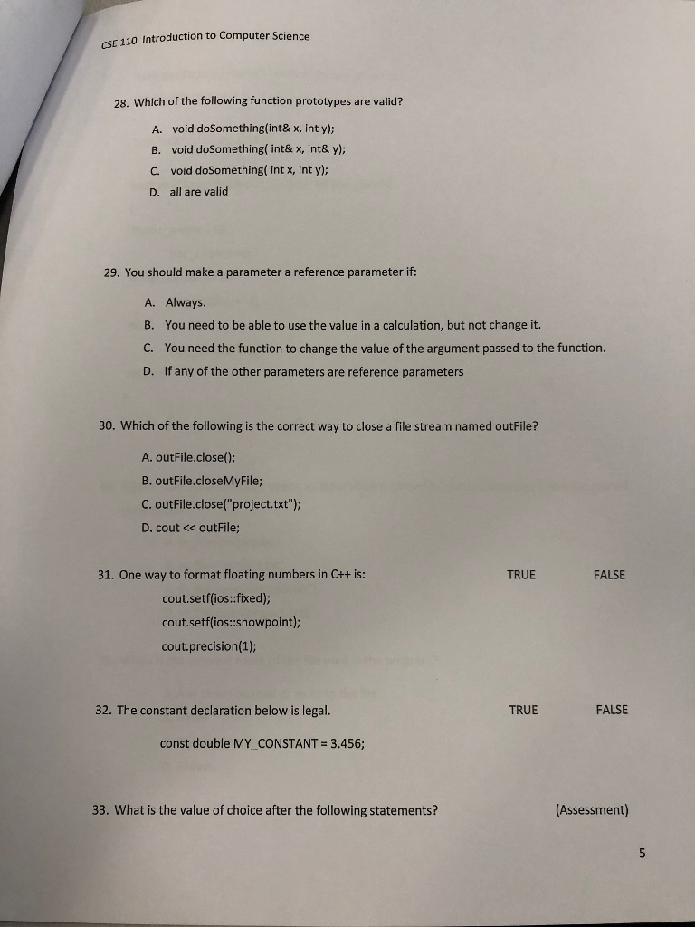 Solved ntroduction to Computer Science CSE 110 I 28. Which | Chegg.com