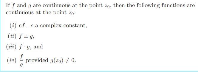 Solved If f and g are continuous at the point z0, then the | Chegg.com