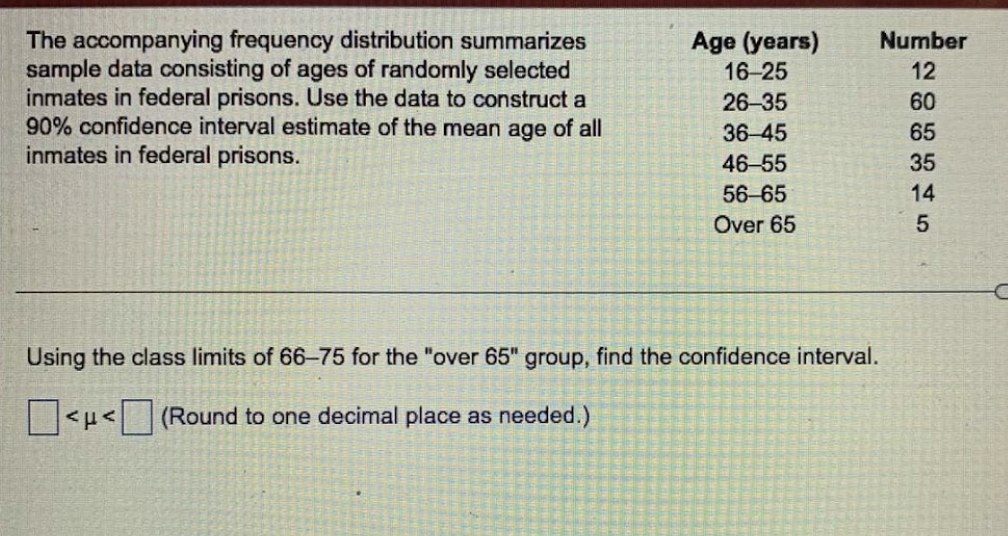 Solved Using the class limits of 66−75 for the "over 65 " | Chegg.com