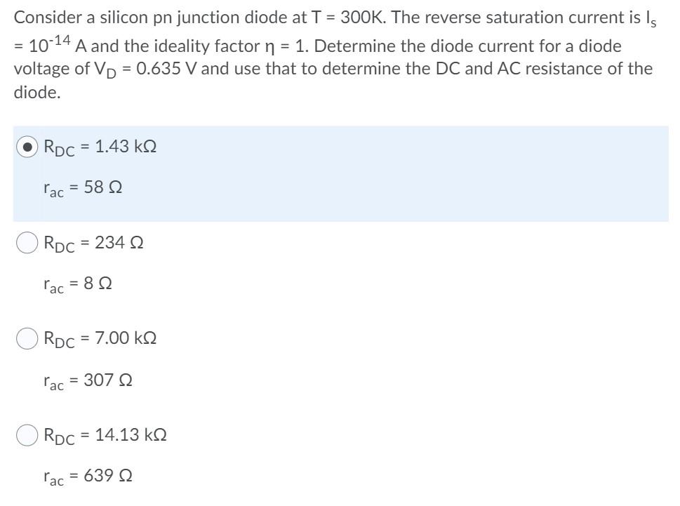 Solved Consider a silicon pn junction diode at T = 300K. The | Chegg.com