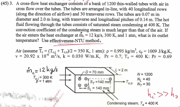 Solved (45) 3. A cross-flow heat exchanger consists of a | Chegg.com Solved (45) 3. A cross-flow heat exchanger consists of a | Chegg.com