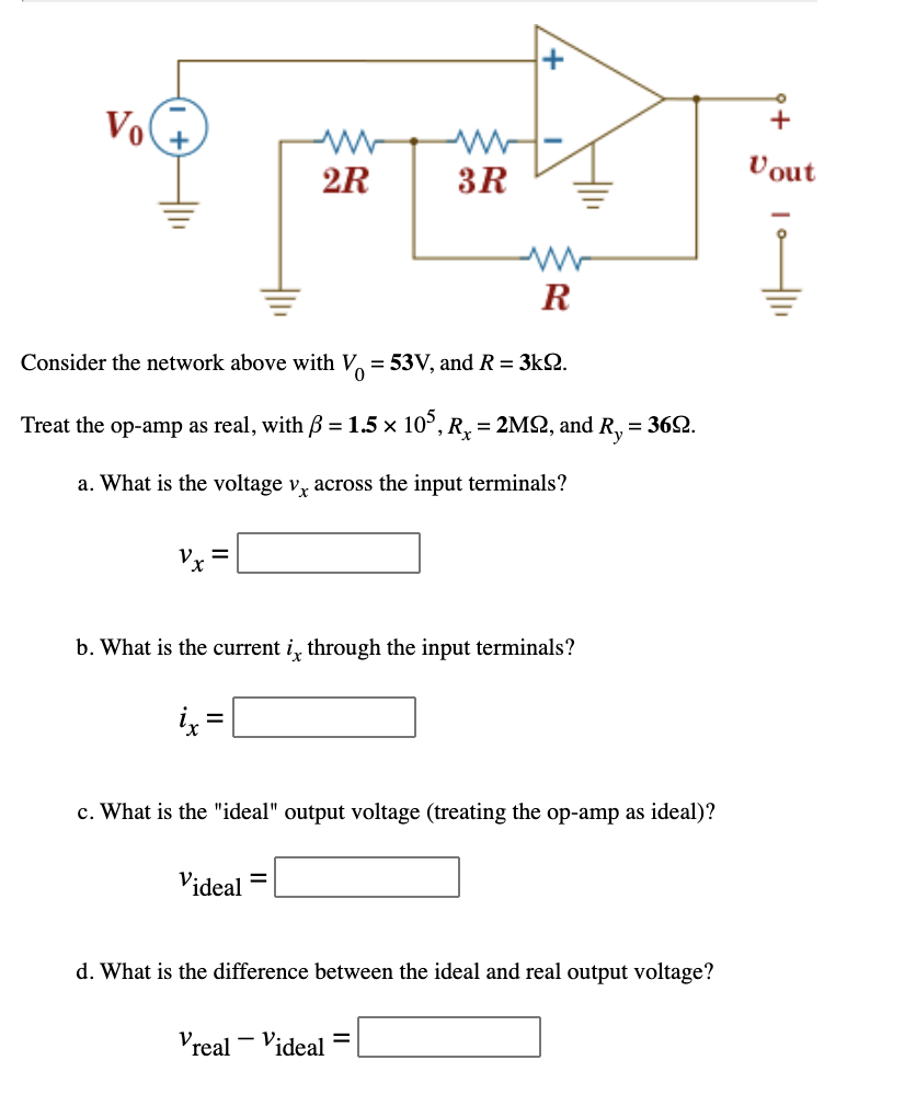 Solved Vo + w 2R w 3R Vout R Consider the network above with | Chegg.com