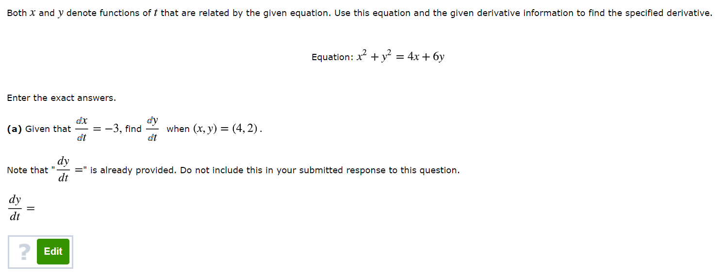 Solved Both x and y denote functions of t that are related | Chegg.com