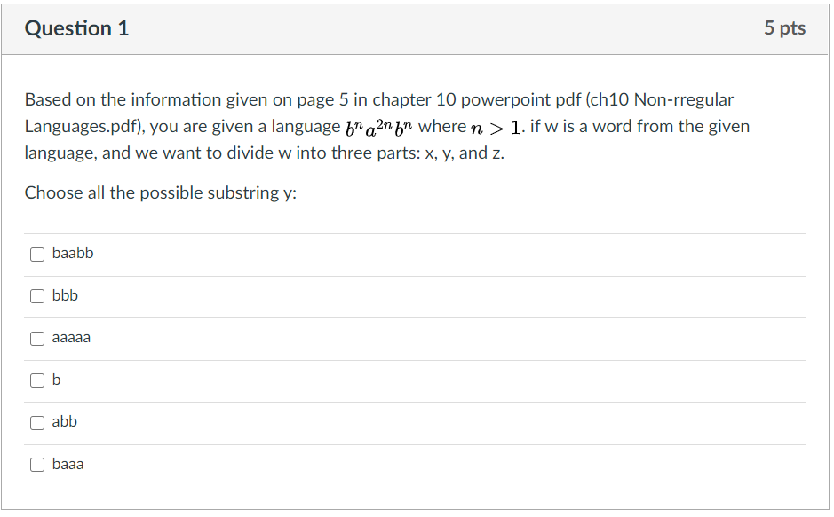 Solved Example 10.04 Language {anban, n>1} xynz . A typical | Chegg.com