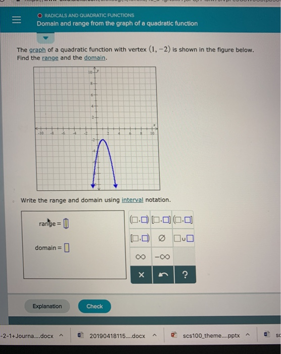 Solved 0 RADICALS AND QUADRATIC FUNCTIONS Domain and range | Chegg.com