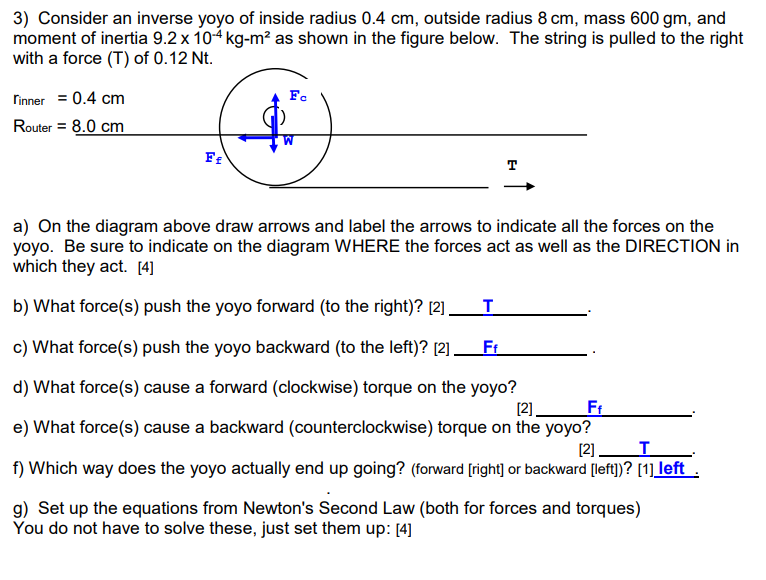 Solved 3) Consider an inverse yoyo of inside radius 0.4 cm, | Chegg.com