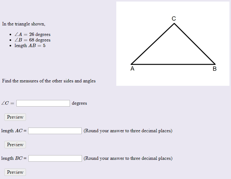 Solved In the triangle shown. • ZA = 26 degrees • ZB = 68 | Chegg.com