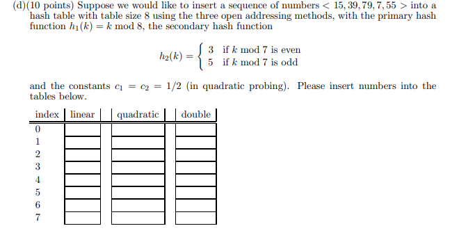 Solved (d)(10 points) Suppose we would like to insert a | Chegg.com