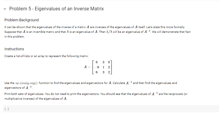 Solved Problem 5 - Eigenvalues of an Inverse Matrix Problem | Chegg.com