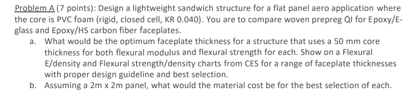 Solved Problem A (7 points): Design a lightweight sandwich | Chegg.com