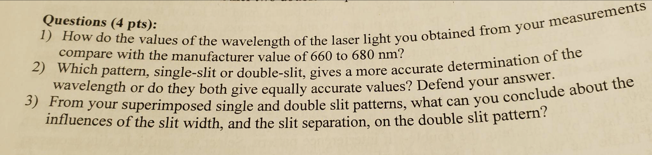 Solved 4) Single-Slit Measurement Distance between the | Chegg.com