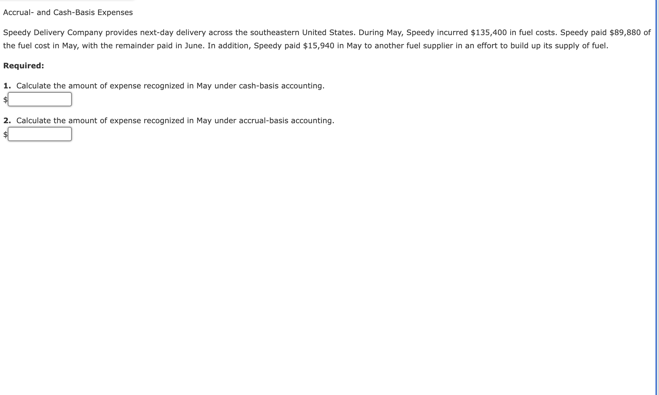 Solved Accrual- and Cash-Basis Expenses Speedy Delivery | Chegg.com