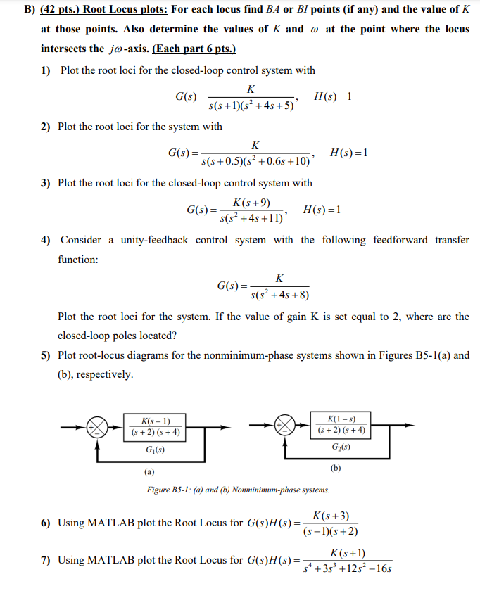 Solved B) (42 pts.) Root Locus plots: For each locus find BA | Chegg.com