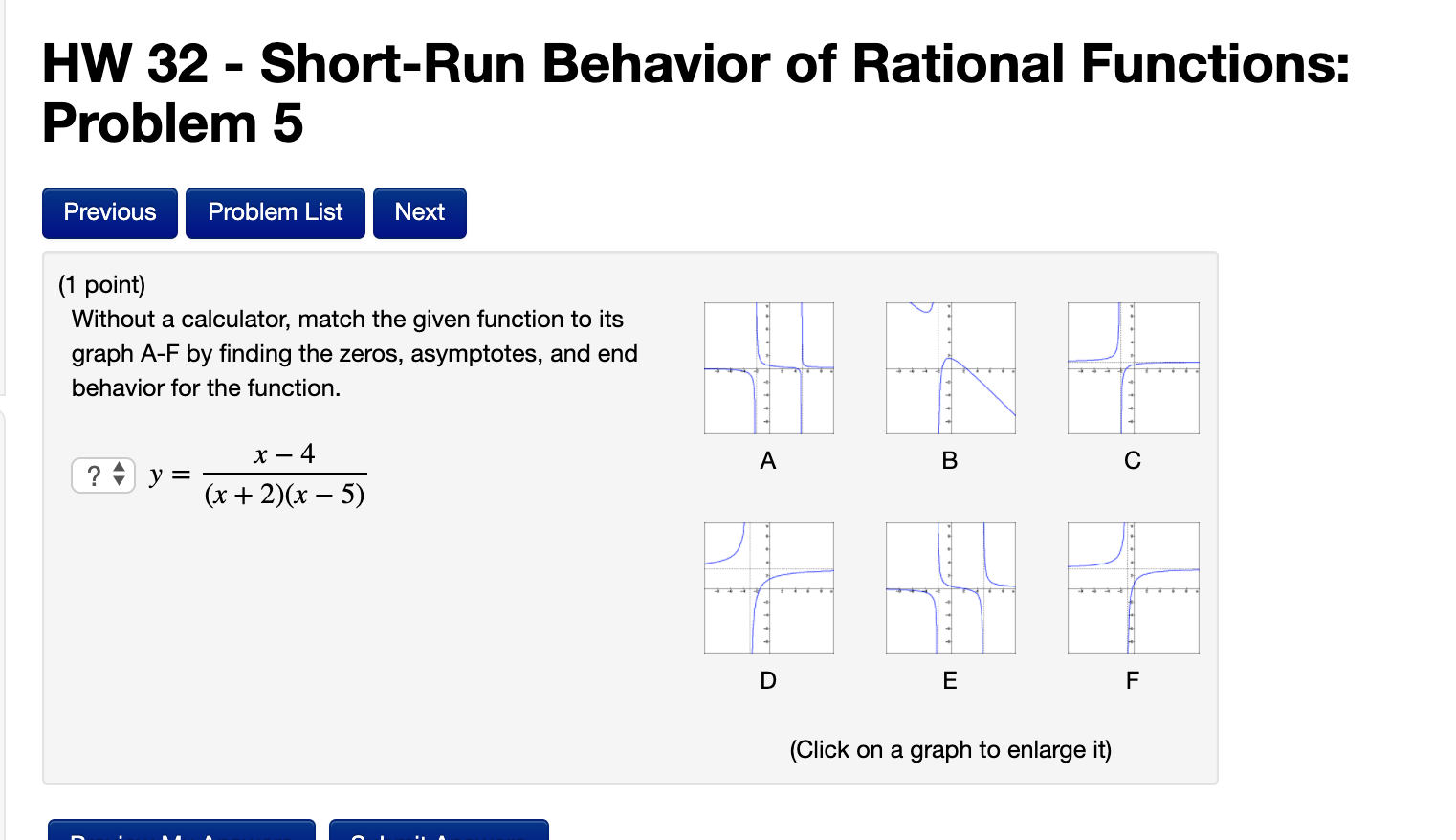 Solved HW 32 - Short-Run Behavior of Rational Functions: | Chegg.com