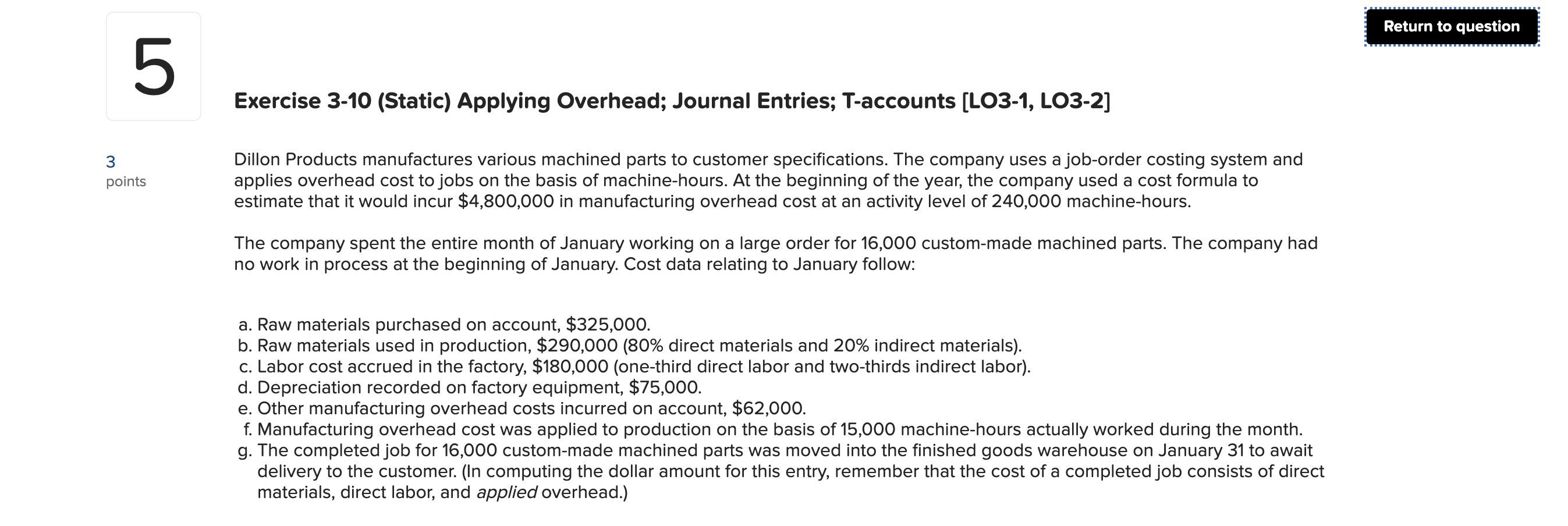 Solved Exercise 3-10 (Static) Applying Overhead; Journal | Chegg.com