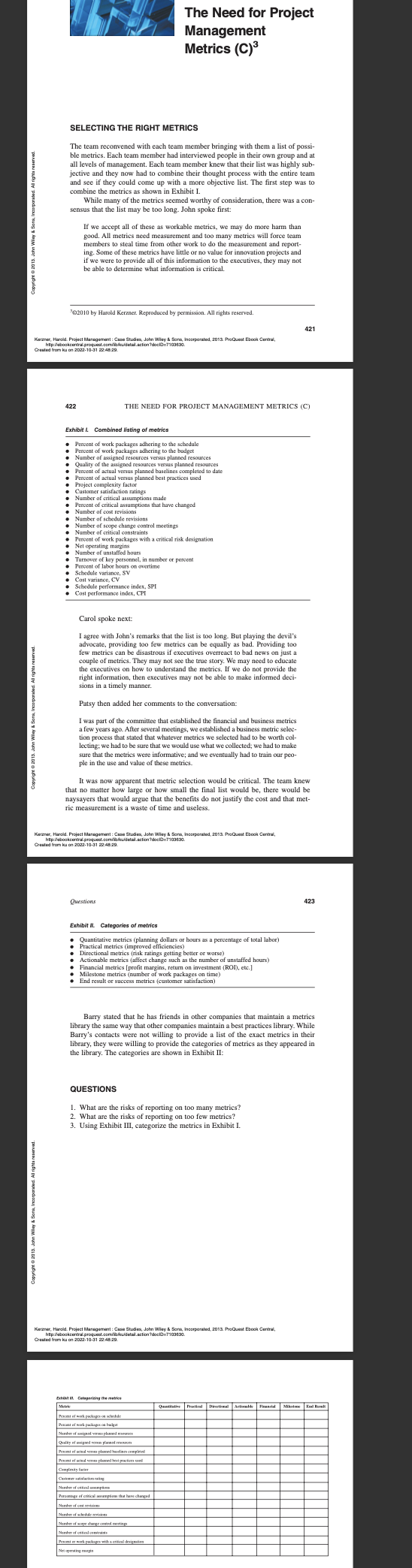 Solved The Need for ProjectManagementMetrics (C) ?3SELECTING | Chegg.com