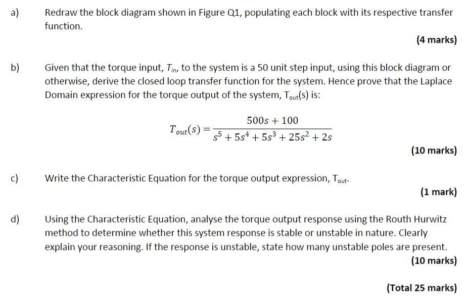 Solved Redraw the block diagram shown in Figure Q1, | Chegg.com