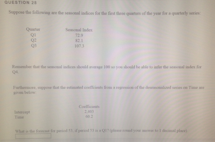 Solved Suppose the following are the seasonal indices for | Chegg.com