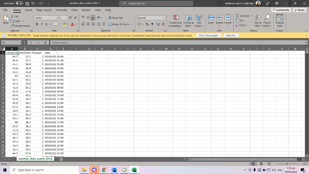 10 Import weather_data_austin_2010.csv. Make sure | Chegg.com