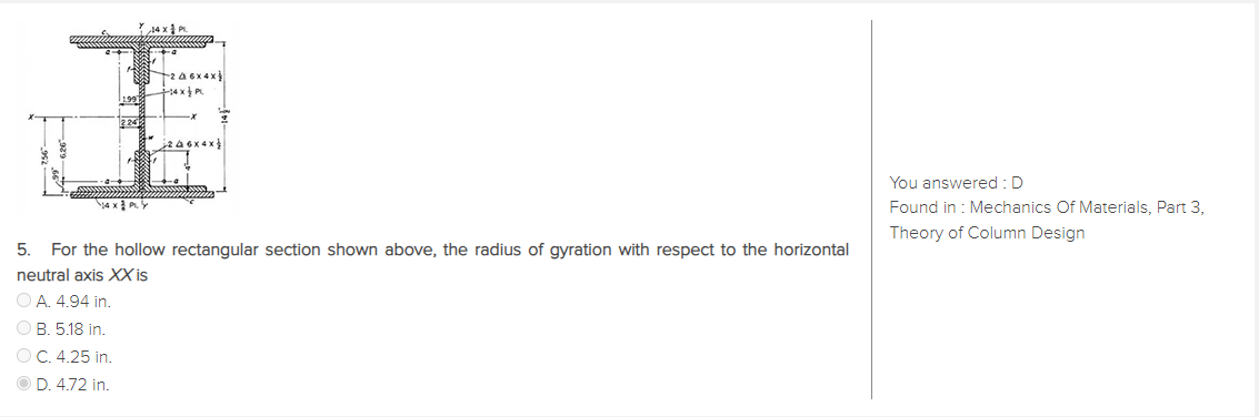 Solved For the hollow rectangular section shown above, the | Chegg.com