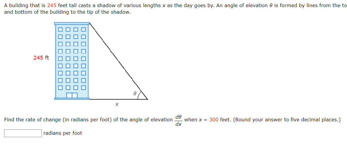 Solved A building that is 245 feet tall casts a shadow of | Chegg.com