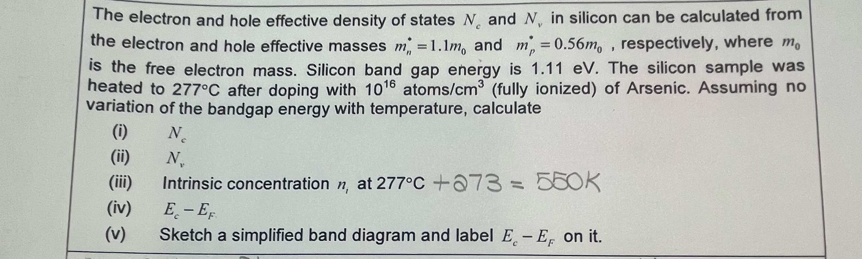 Solved The electron and hole effective density of states Nc | Chegg.com