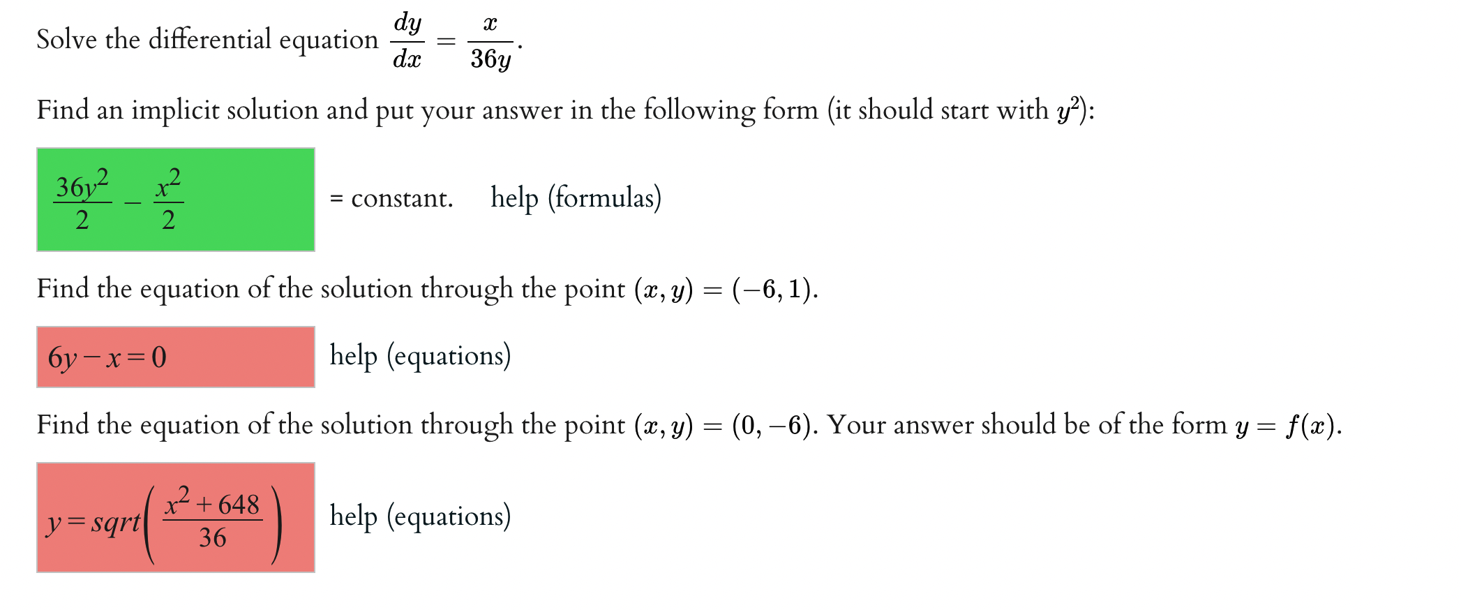 Solved Solve the differential equation dxdy=36yx. Find an | Chegg.com