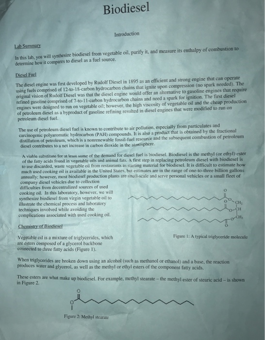 Solved Biodiesel Introduction In this lab, you will | Chegg.com