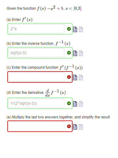 Solved Given the function f(x)=x2+5,x∈[0,3] (a) Enter f′(x) | Chegg.com