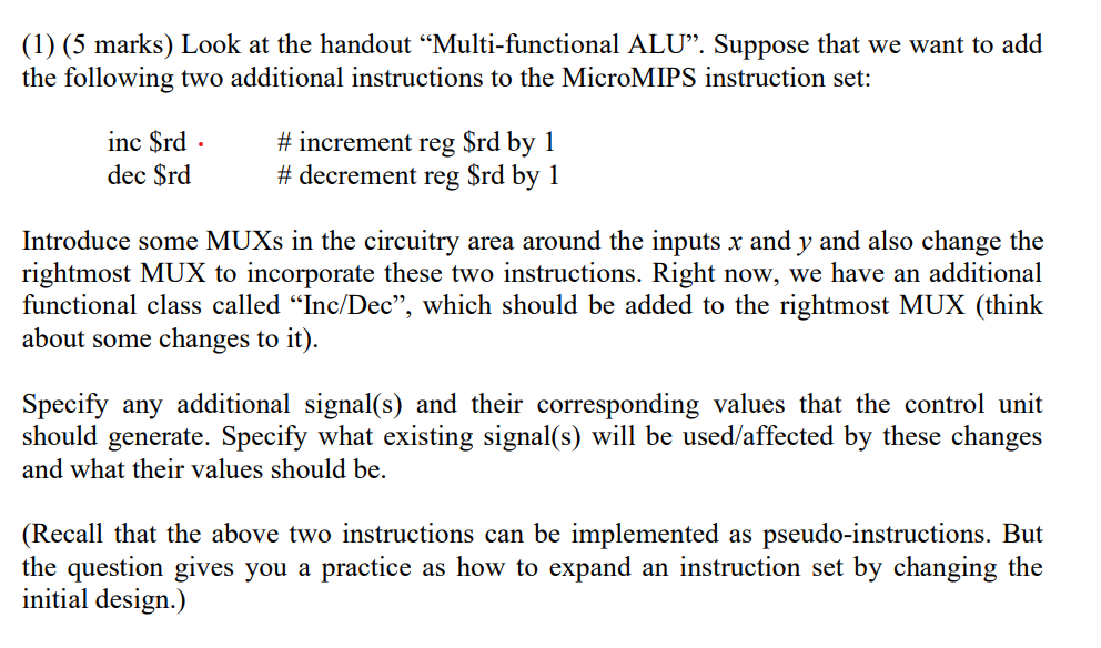 Solved (1) (5 ﻿marks) ﻿Look at the handout "Multi-functional | Chegg.com