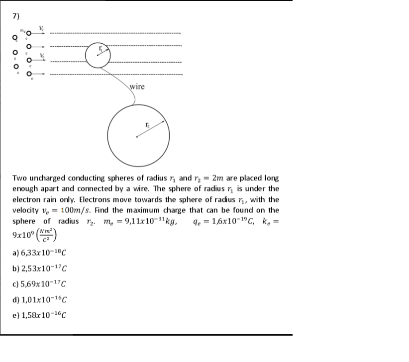 Solved 7) wire Two uncharged conducting spheres of radius ry | Chegg.com