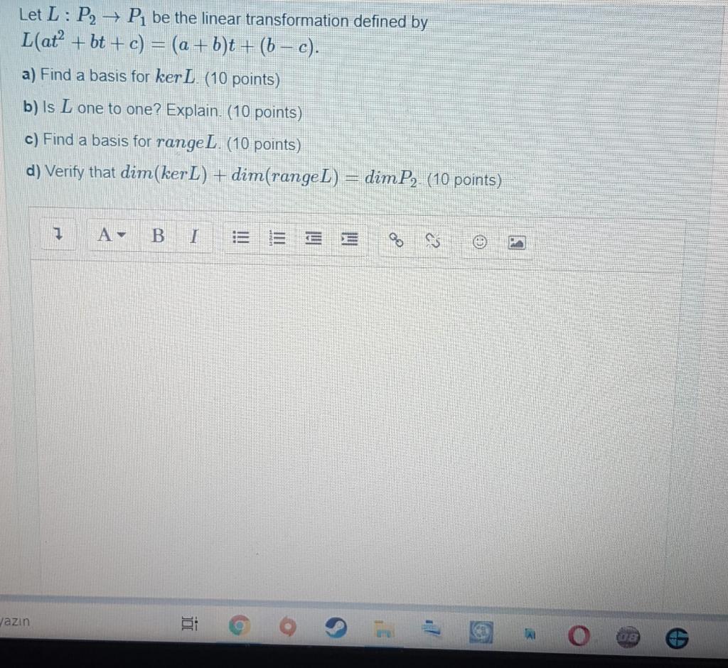 Solved Let L: P2 → Pi be the linear transformation defined | Chegg.com